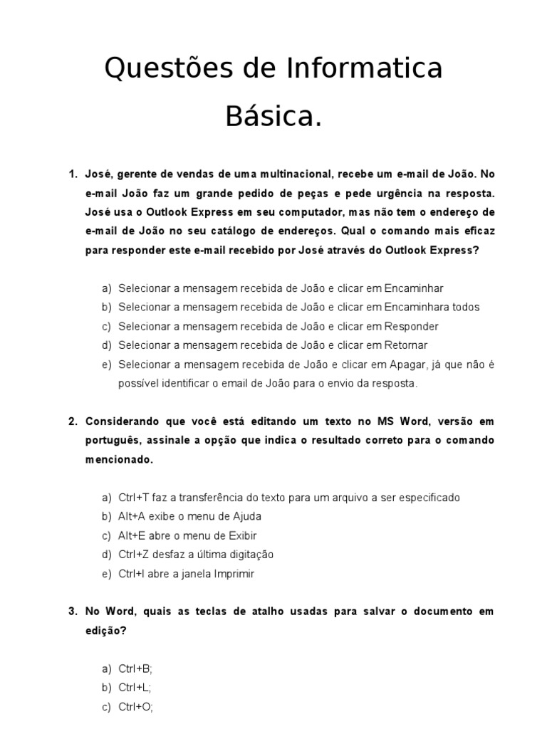 Questões de Informatica Básica