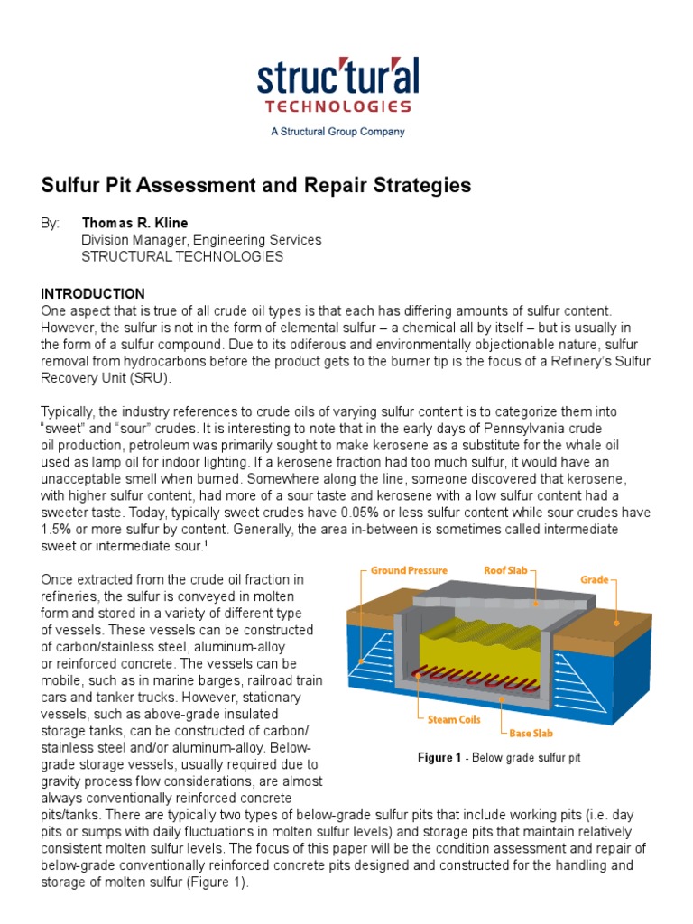 Sulfur Pit Assessment and Repair Strategies | PDF | Concrete | Petroleum