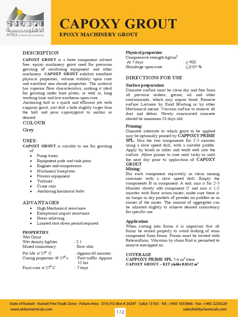 Capoxy Grout | PDF | Epoxy | Concrete