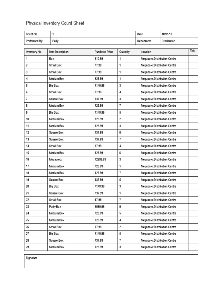 Physical Inventory Count Sheet | PDF | Supply Chain Management ...