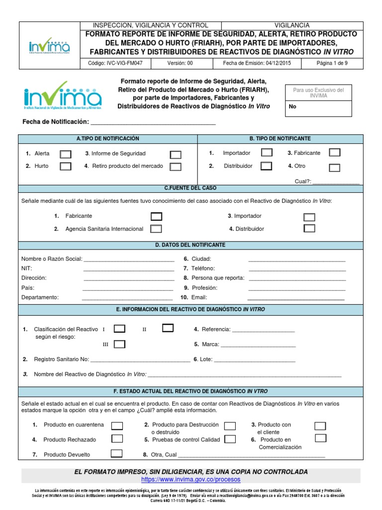 Formato Recall INVIMA