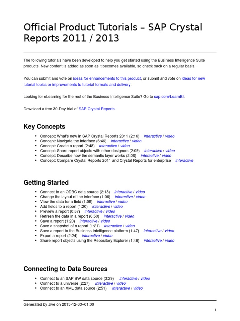 Crystal Reports - Official Product Tutorials PDF | PDF | Business ...