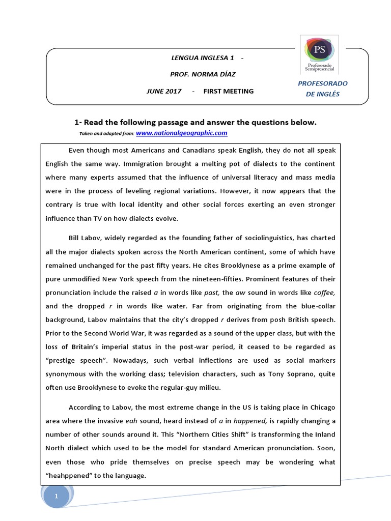 1-Read The Following Passage and Answer The Questions Below | PDF ...