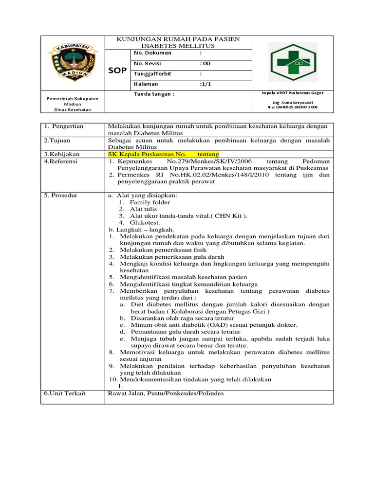SOP Kunjungan Rumah - DM | PDF