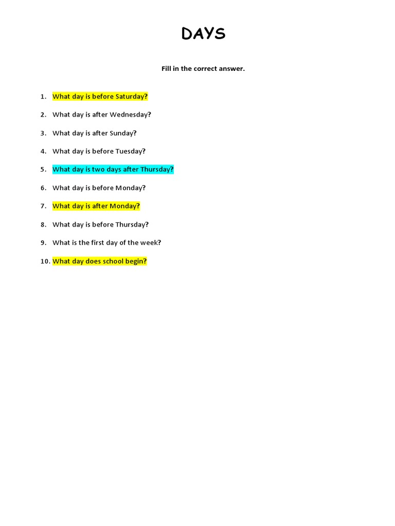Quiz - Days | PDF