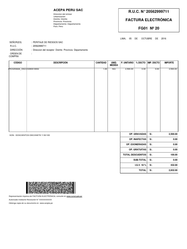 Ejemplo de Factura Electrónica con Descuento | PDF | Business