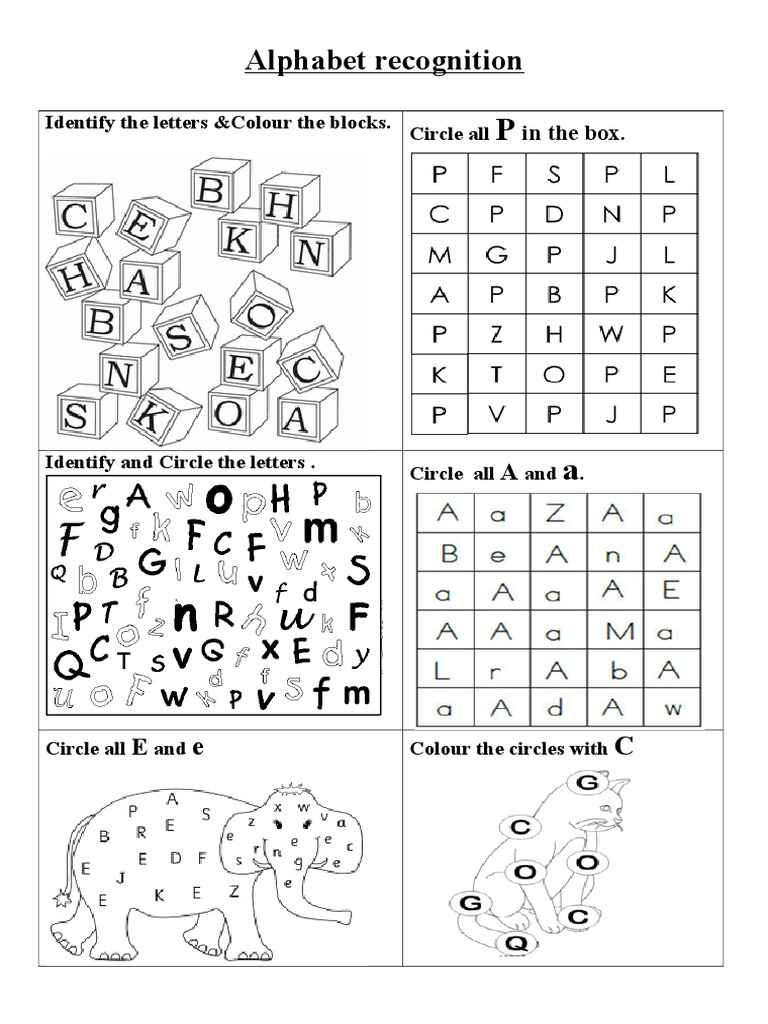 Alphabet Recognition: Identify The Letters &colour The Blocks. Circle ...