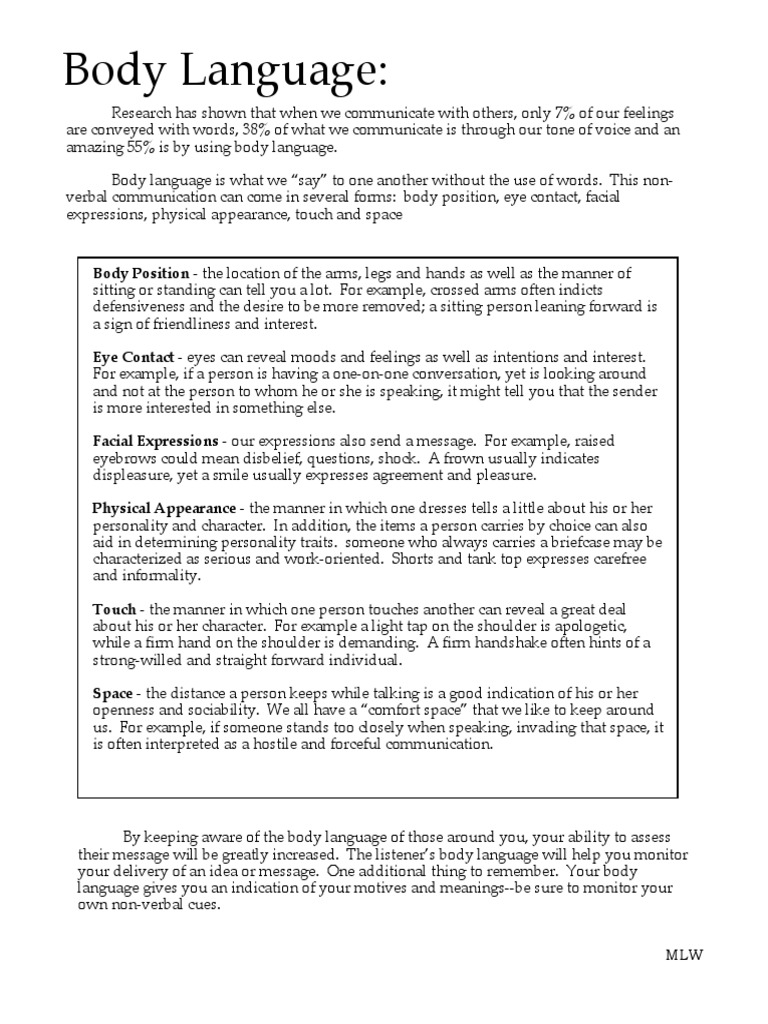 Body Language Full | PDF | Body Language | Nonverbal Communication