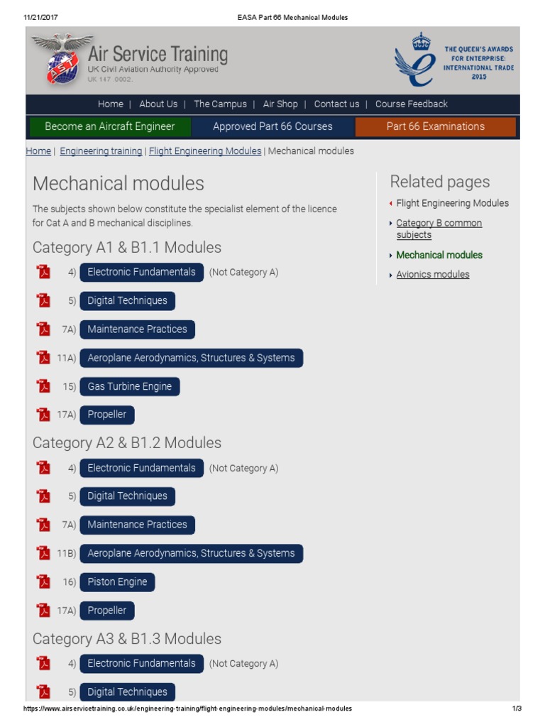 EASA Part 66 Mechanical Modules | PDF | Vehicles | Industries