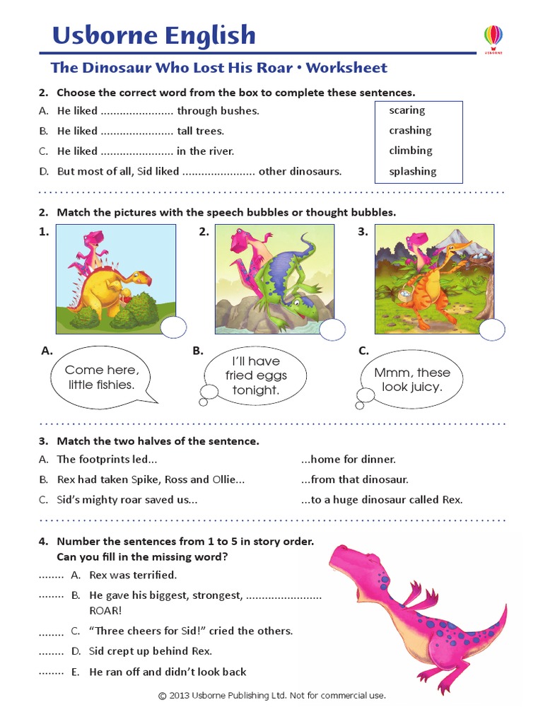 Dinosaur Who Lost His Roar Worksheet