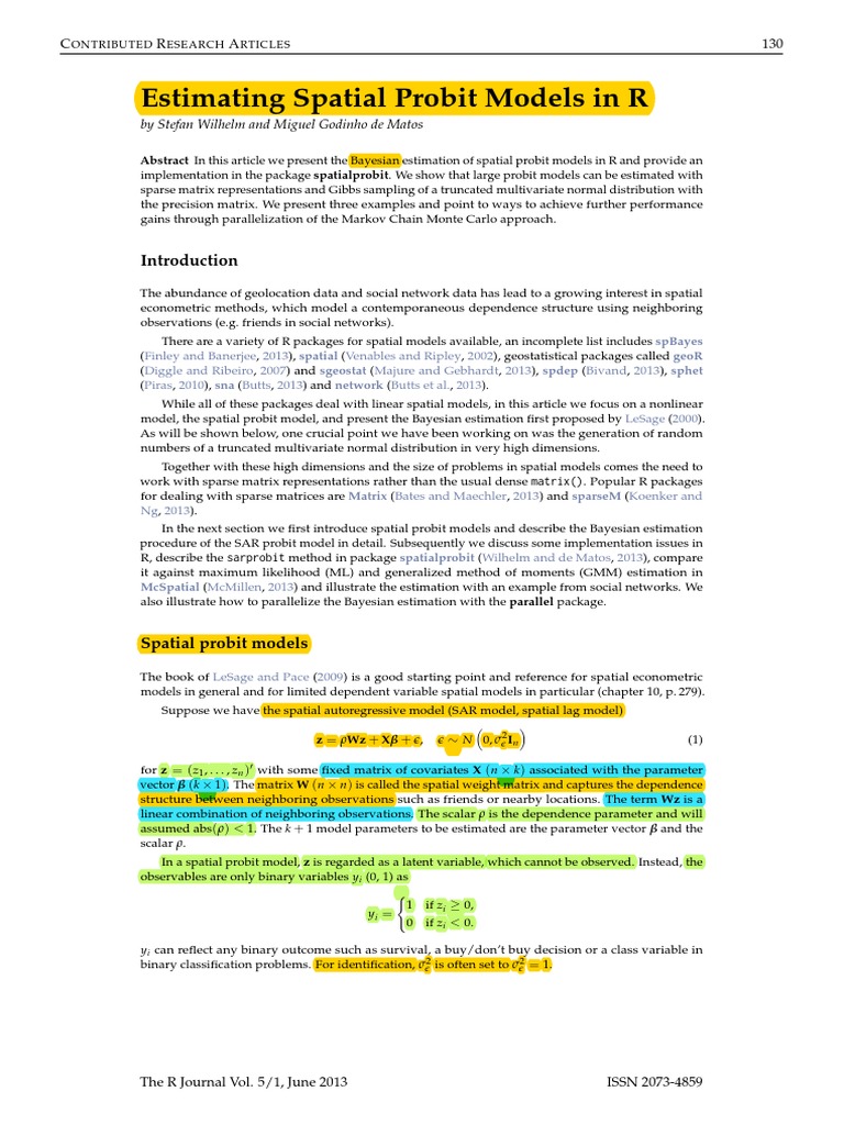 Estimating Spatial Probit Models In R Pdf Matrix Mathematics R Programming Language
