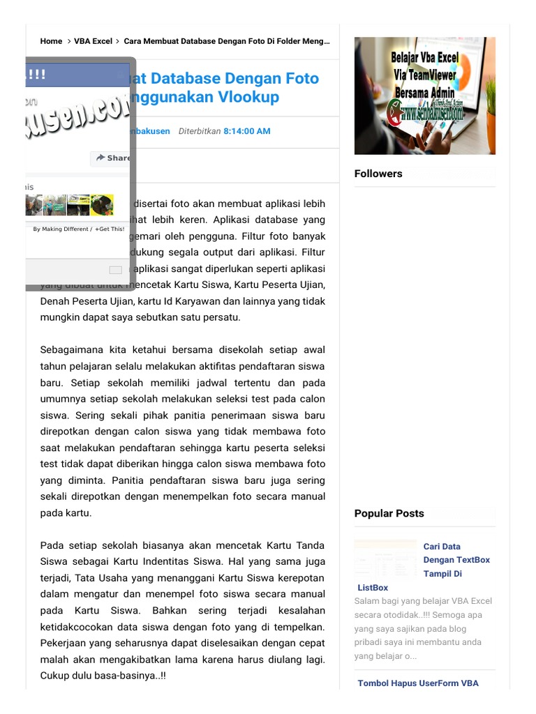Cara Membuat Database Dengan Foto Di Folder Menggunakan Vlookup Thinking and Action | PDF
