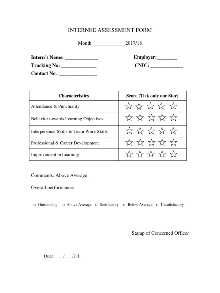 Intern Assessment Form | PDF