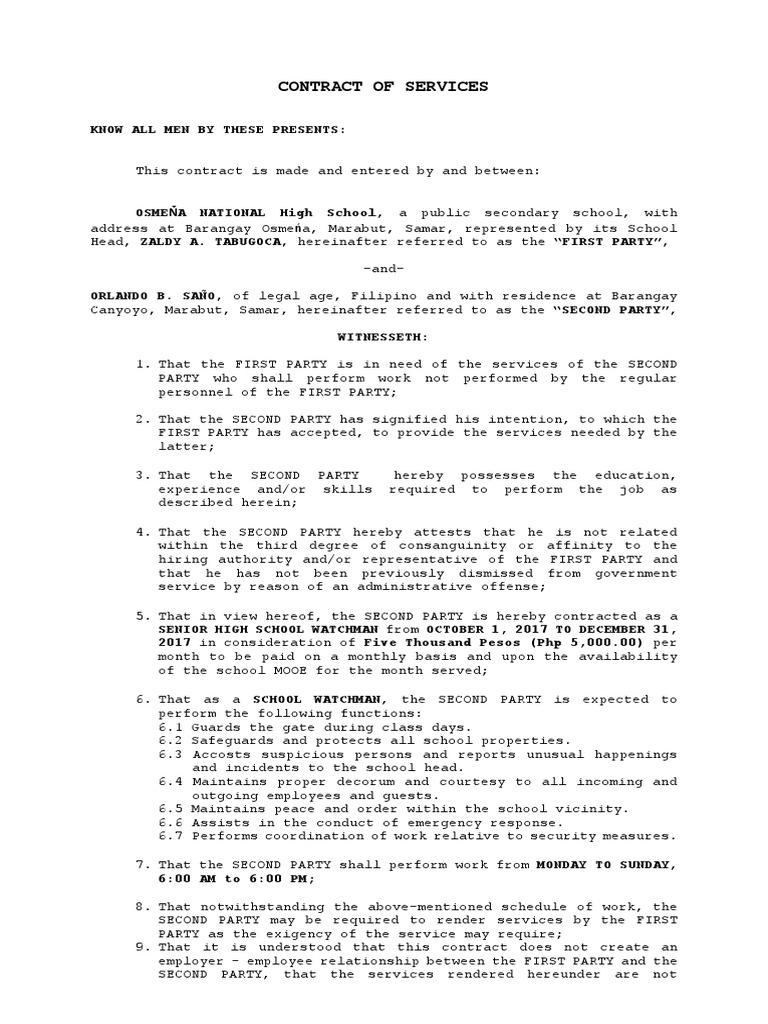 Contract Day Watchman SHS - O. Sano | PDF | Employment | Government