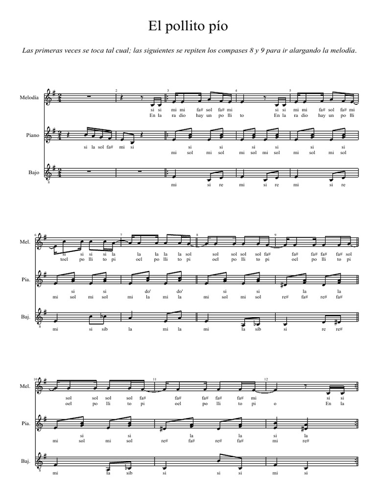 El Pollito Pío | PDF | Composiciones Musicales | Musicología