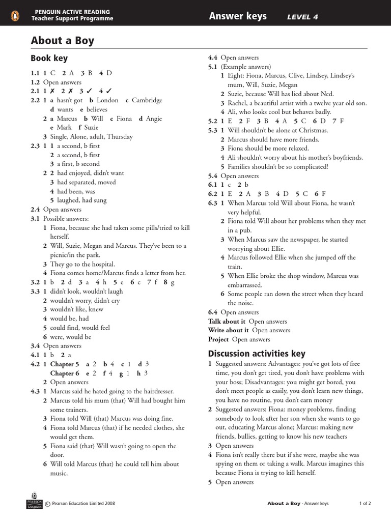 About A Boy Answer Keys | PDF | Leisure