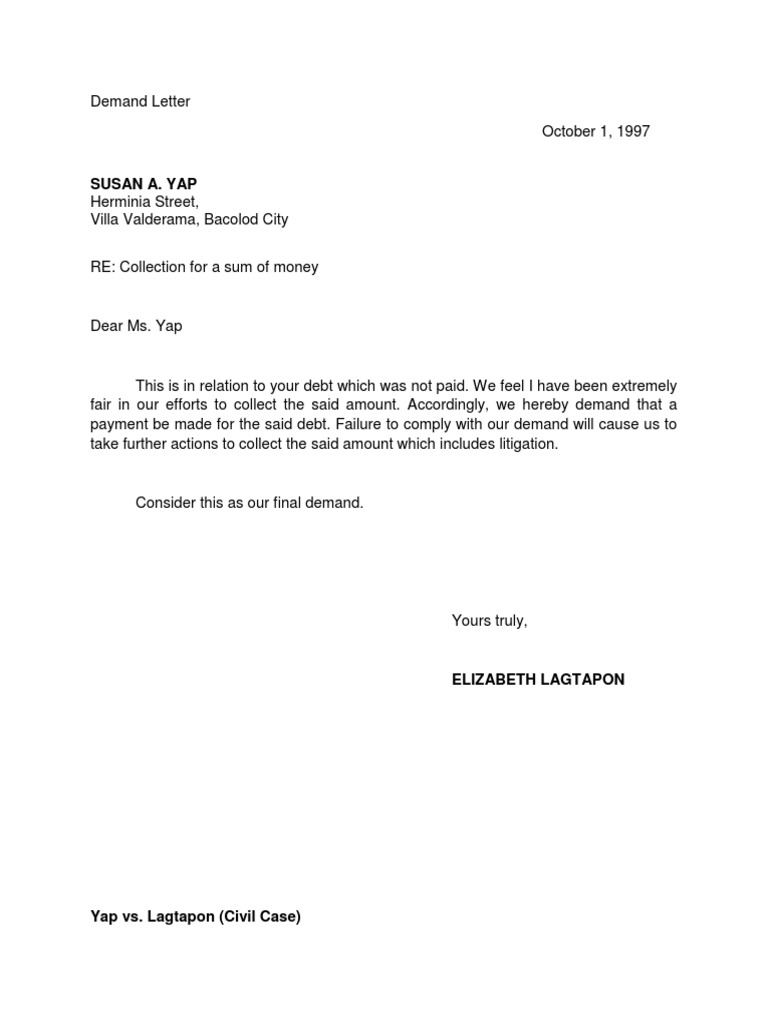 Sample Demand Letter