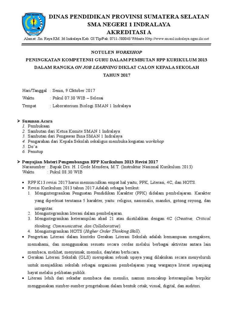 Notulen Workshop (Rodiatun) | PDF