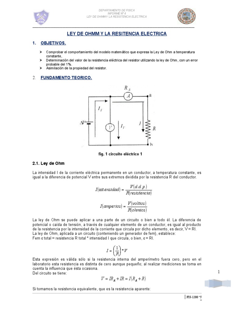 Lab N°5 (Ley de Ohmm y La Resistencia Electrica) | PDF | Resistor ...