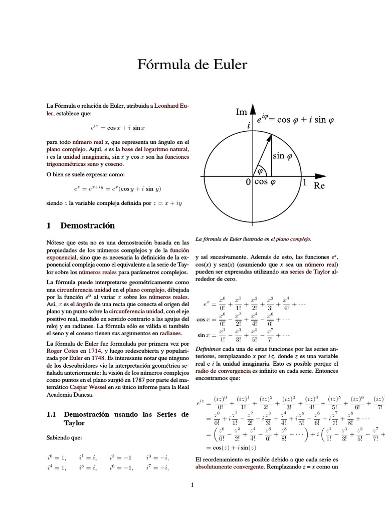 Identidad de Euler: Seno y Coseno | PDF | Funciones trigonométricas ...