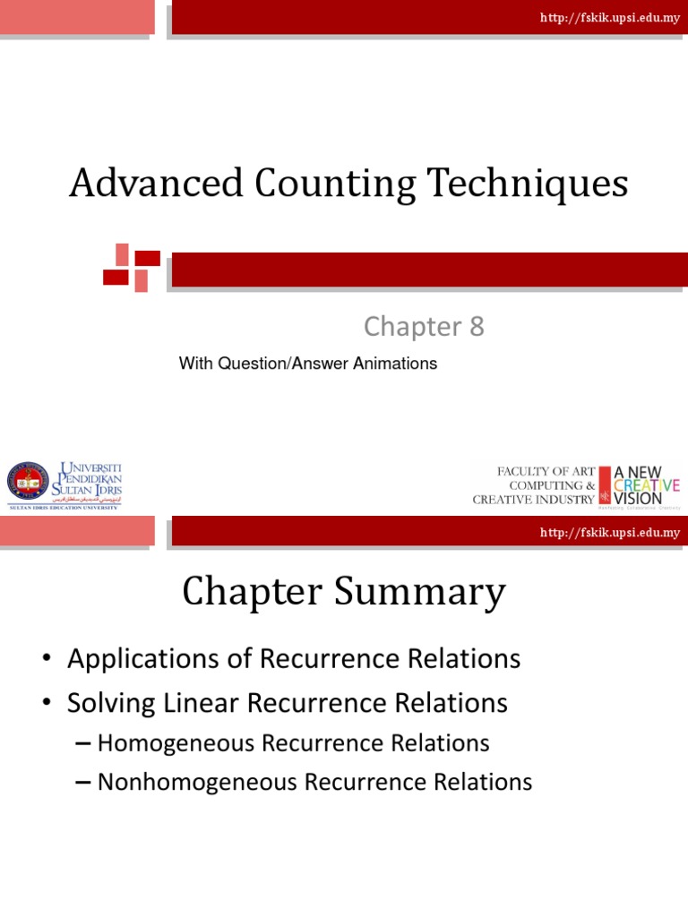 20161122131116chapter 8 Advanced Counting Techniques Pdf Recurrence Relation Equations