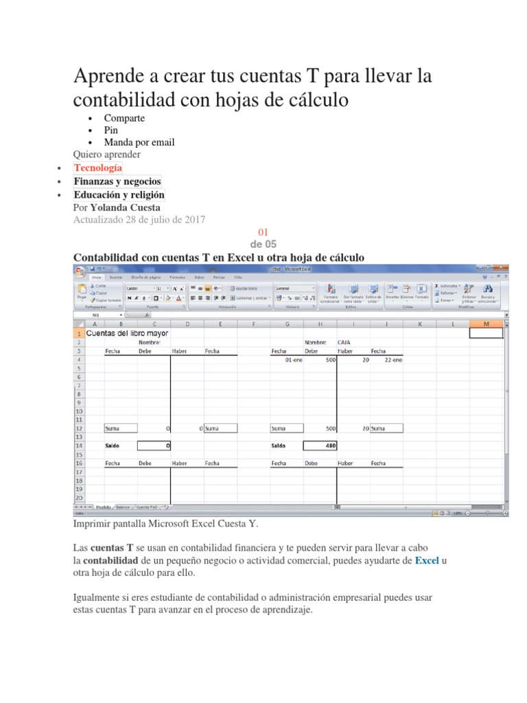 Aprende a Crear Tus Cuentas T Para Llevar La Contabilidad Con Hojas de ...