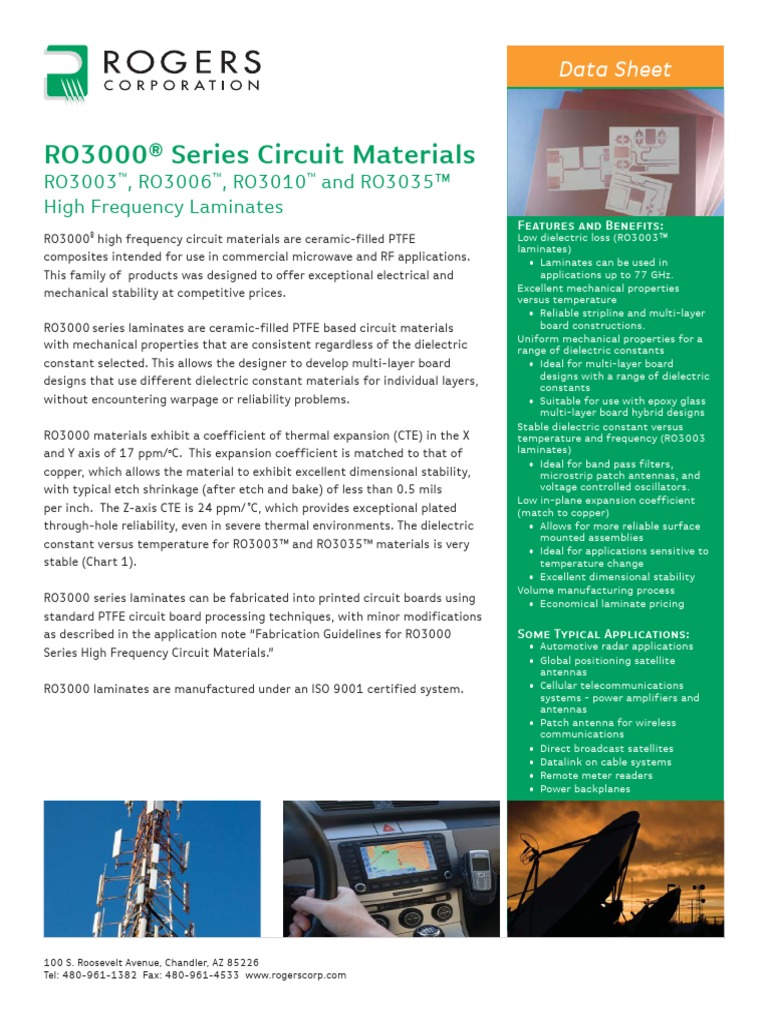 RO3000 Laminate Data Sheet RO3003 RO3006 RO3010 RO3035 PDF | PDF ...