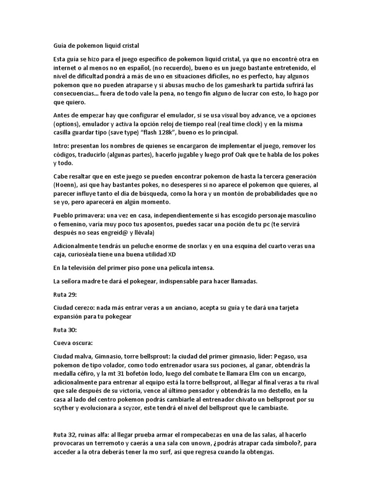 Guía Pokémon Liquid Crystal en Español | PDF | Pokémon | Elementos de ...