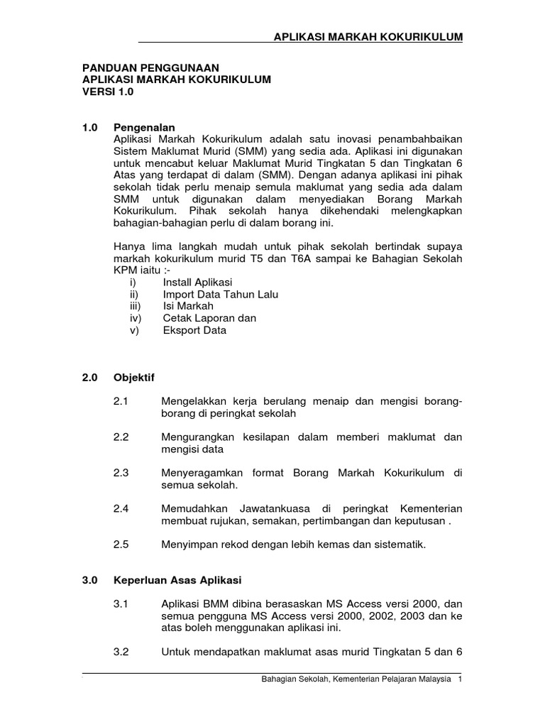 Panduan Aplikasi Markah Kokurikulum | PDF