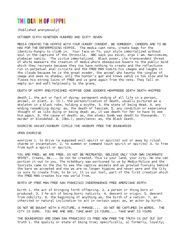 The Death of HIPPIE & The Birth of FREE AMERICANS | PDF | Natural And ...