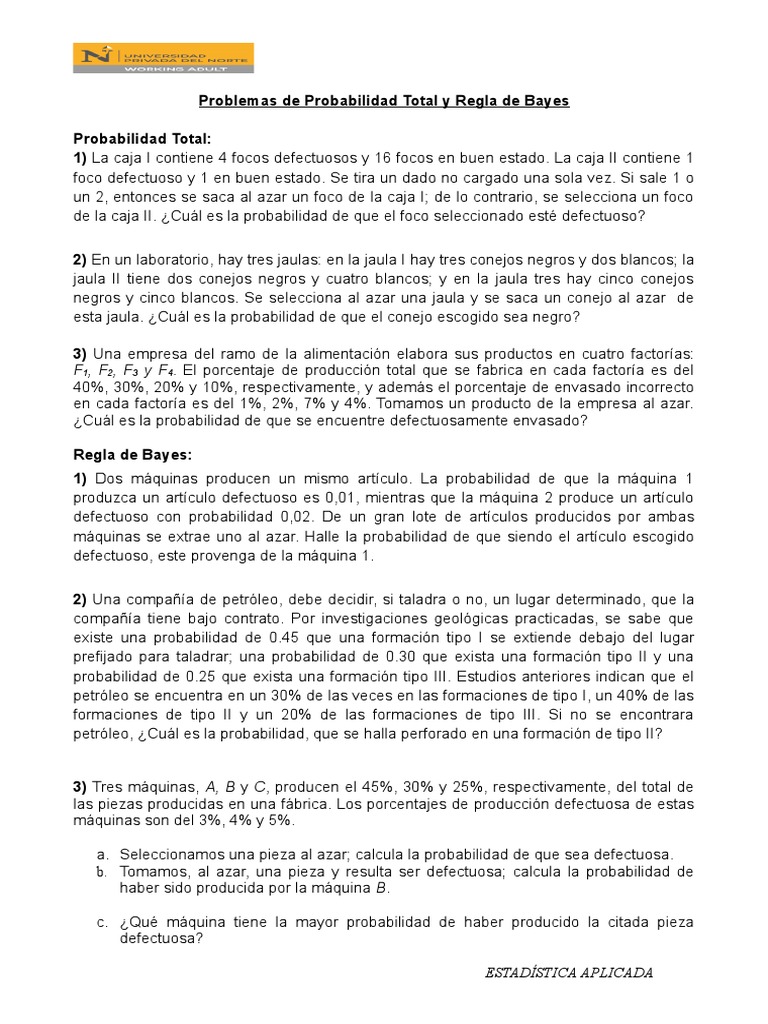 Ejercicios Probabilidad Total Condicional Bayes | PDF | Probabilidad | Enseñanza de matemática