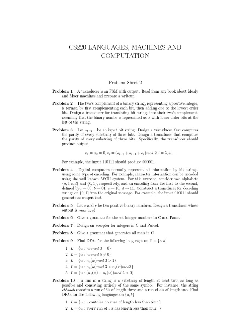 2 Problem Sheet Two | PDF | String (Computer Science) | Bit