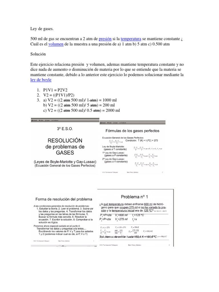 Resolución de problemas de gases mediante la aplicación de las leyes de Boyle, Charles y Gay ...