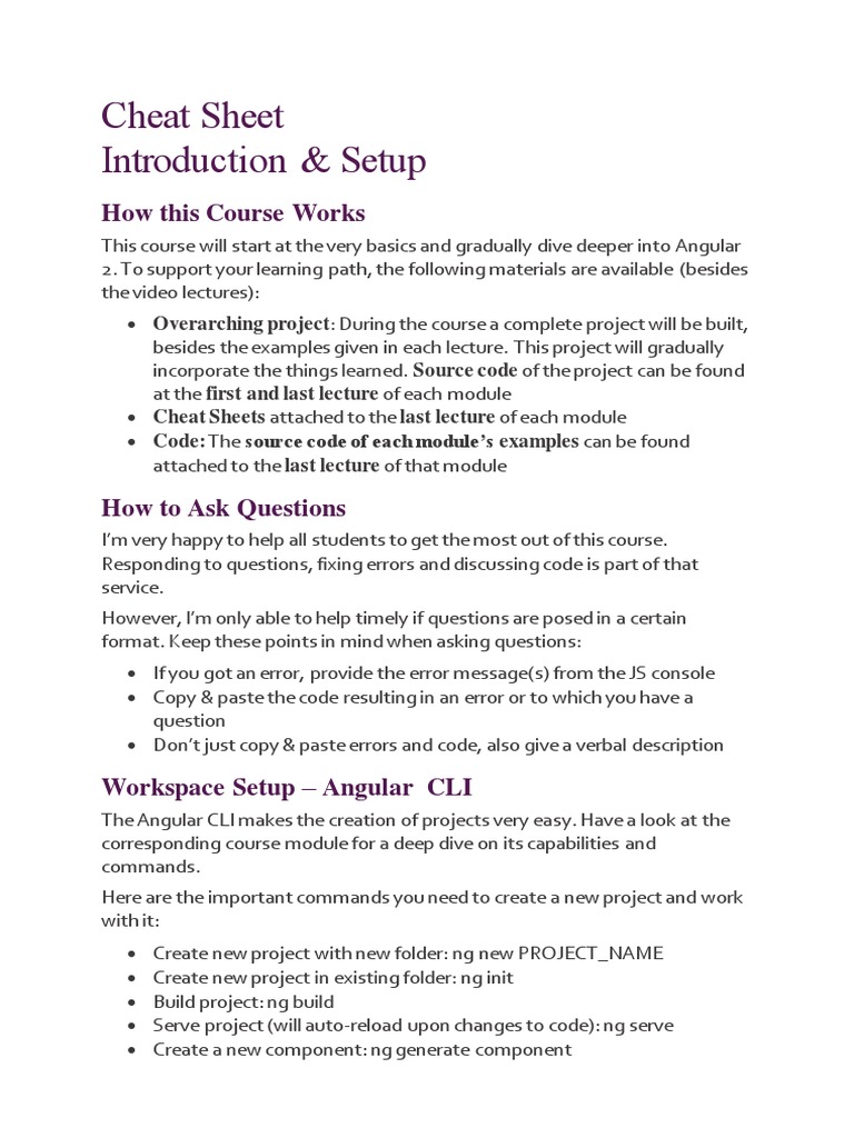 Cheat Sheet Introduction & Setup: How This Course Works | PDF ...
