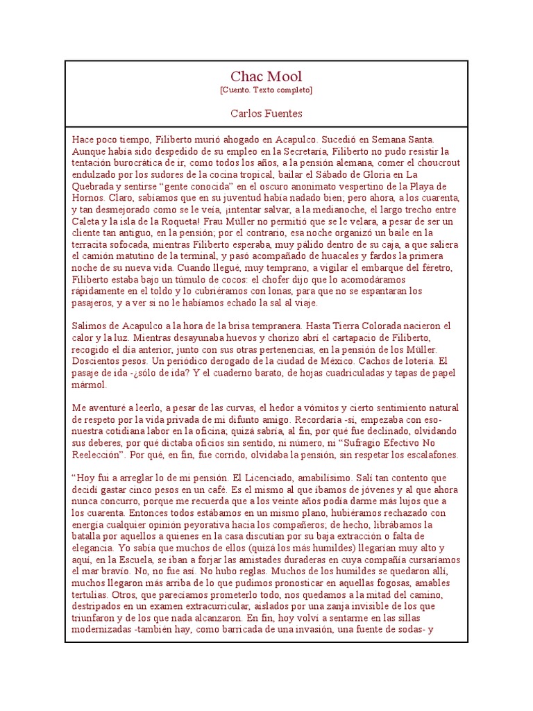 B. Chac Mool Carlos Fuentes Cuento | PDF | México