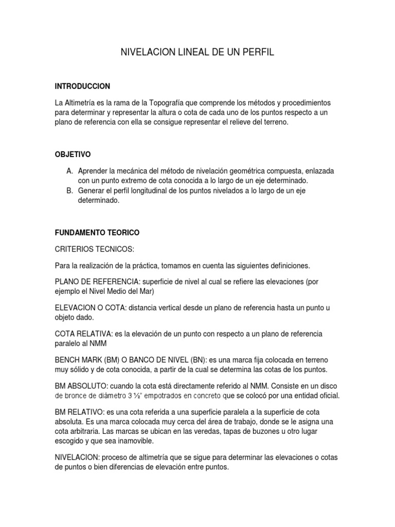 Nivelacion Lineal de Un Perfil | PDF | Agrimensura | Gestion de tierras