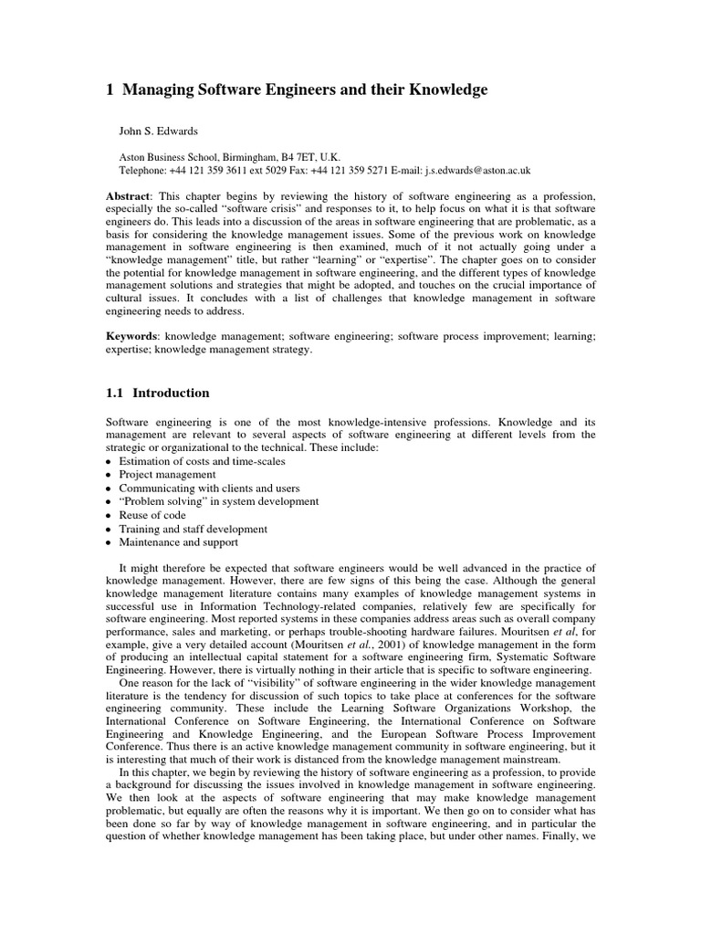 Managing Software Engineers and Their Knowledge | PDF | Iso 9000 ...
