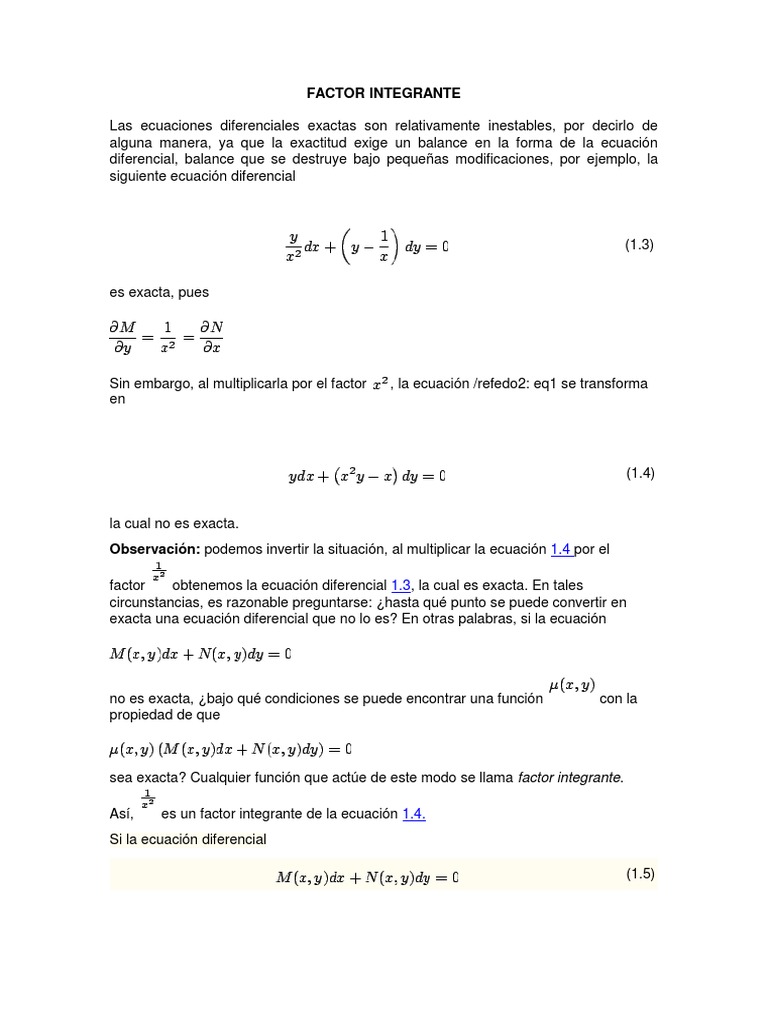Factor Integrante Preseentar | PDF | Ecuaciones diferenciales | Ecuaciones