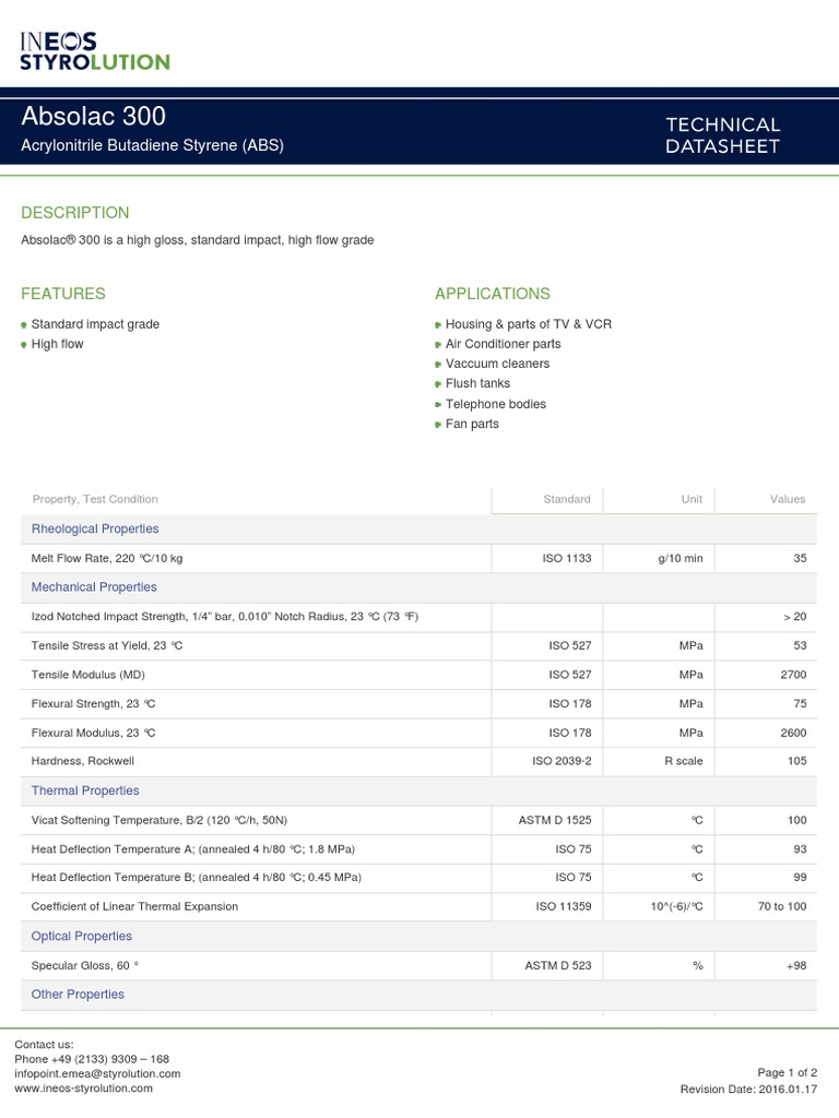 Absolac 300 Ineos Abs | Materials | Building Engineering