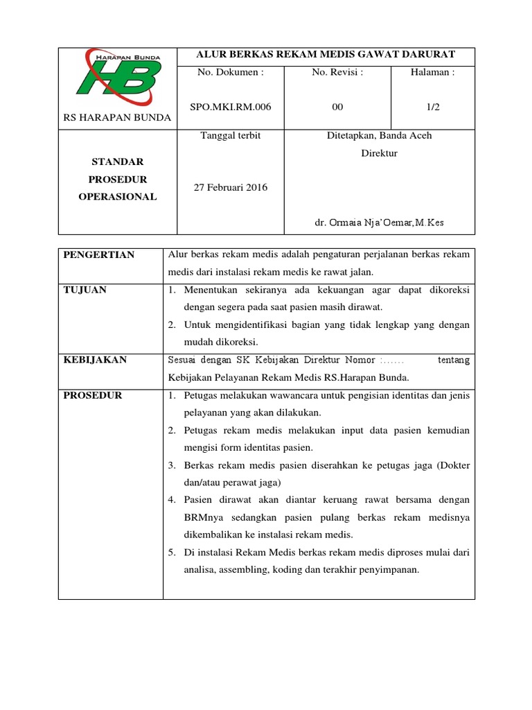 Spo Alur Berkas RM Igd | PDF