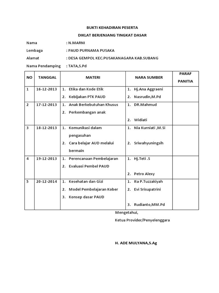 Bukti Kehadiran Peserta | PDF