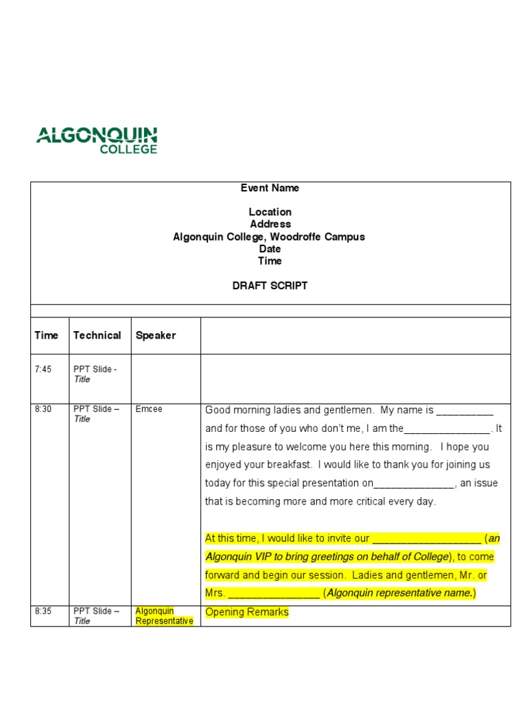 Sample MC Draft Script PDF