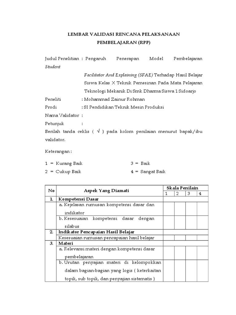 Lembar Validasi RPP | PDF