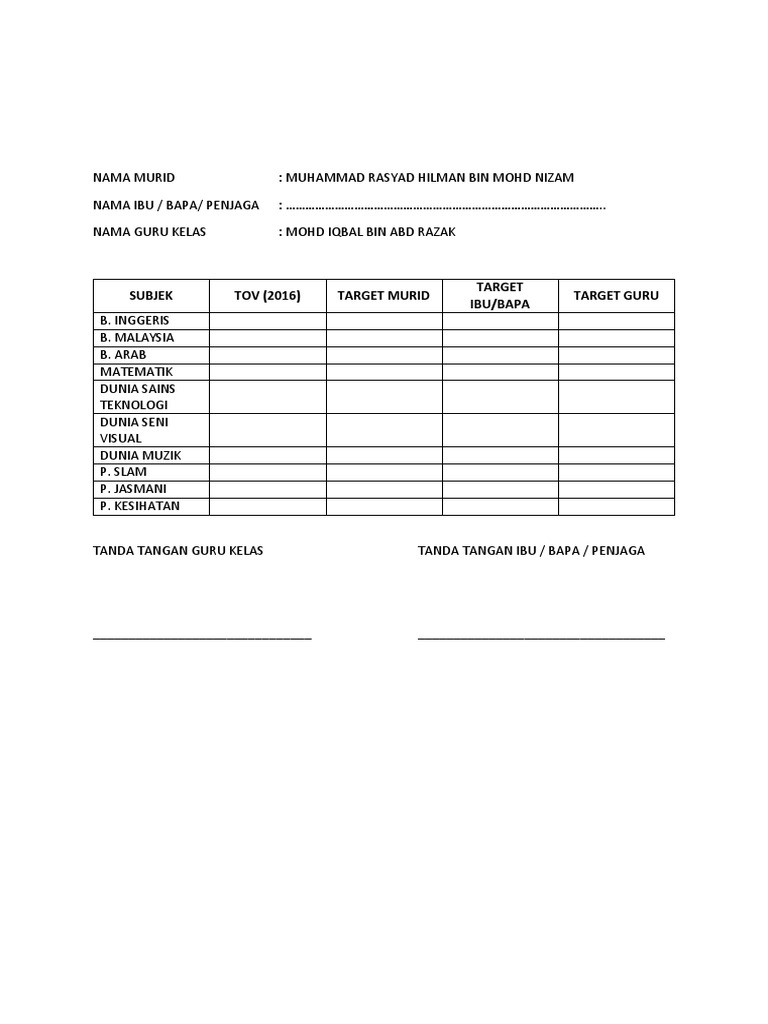 Borang Penetapan Target | PDF