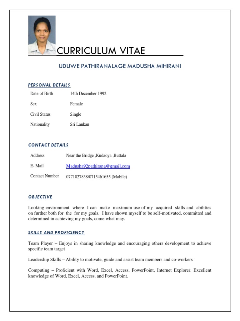 Curriculum Vitae | PDF | Sri Lanka | Teachers