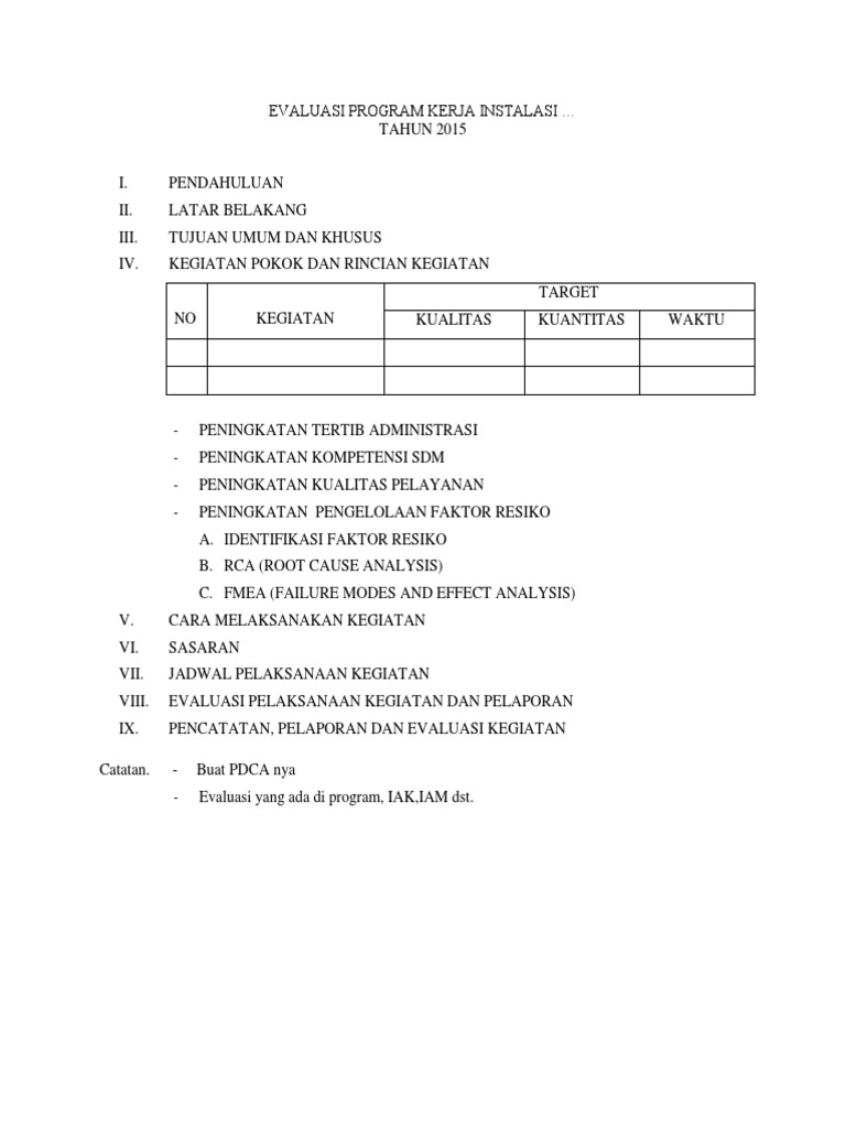Templet Laporan Evaluasi Dan Program Kerja Instalasi | PDF