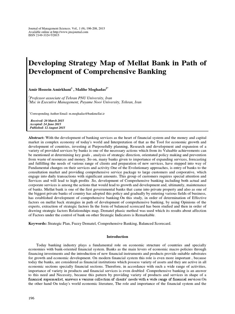 Developing Strategy Map of Mellat Bank in Path of Development of ...