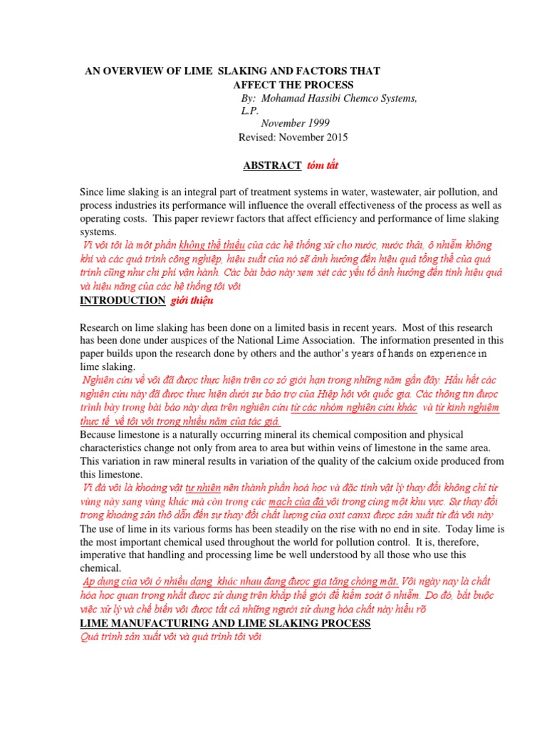 An Overview of Lime Slaking Correction | PDF