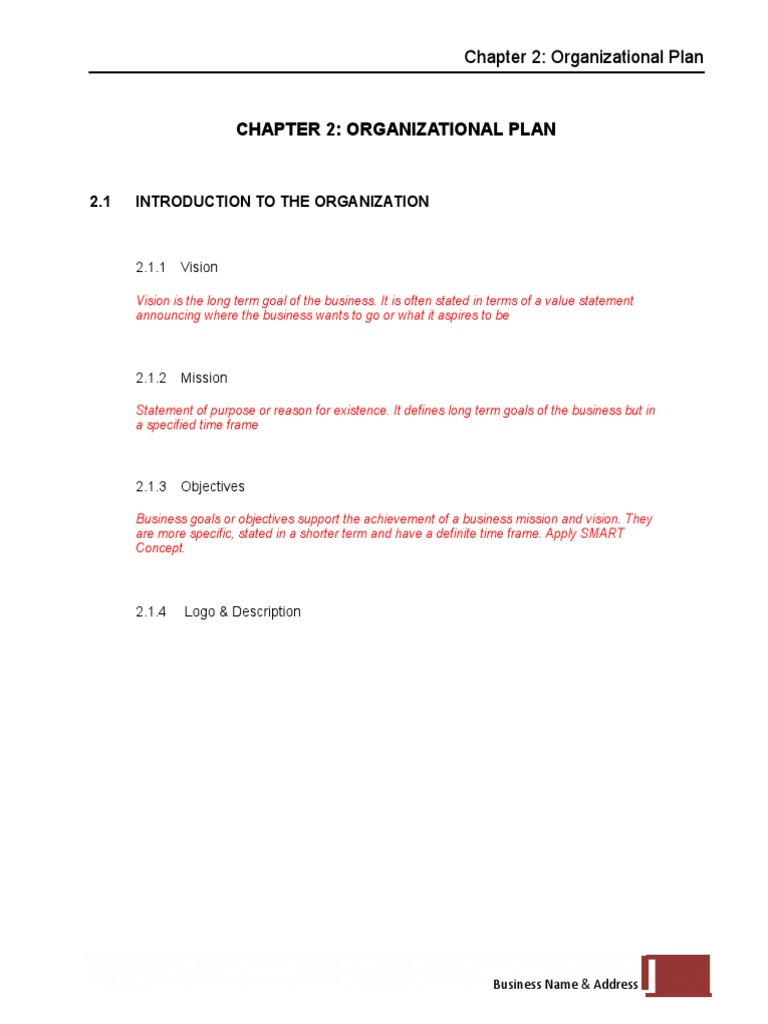 Chapter 2 Organizational Plan | PDF | Expense | Goal