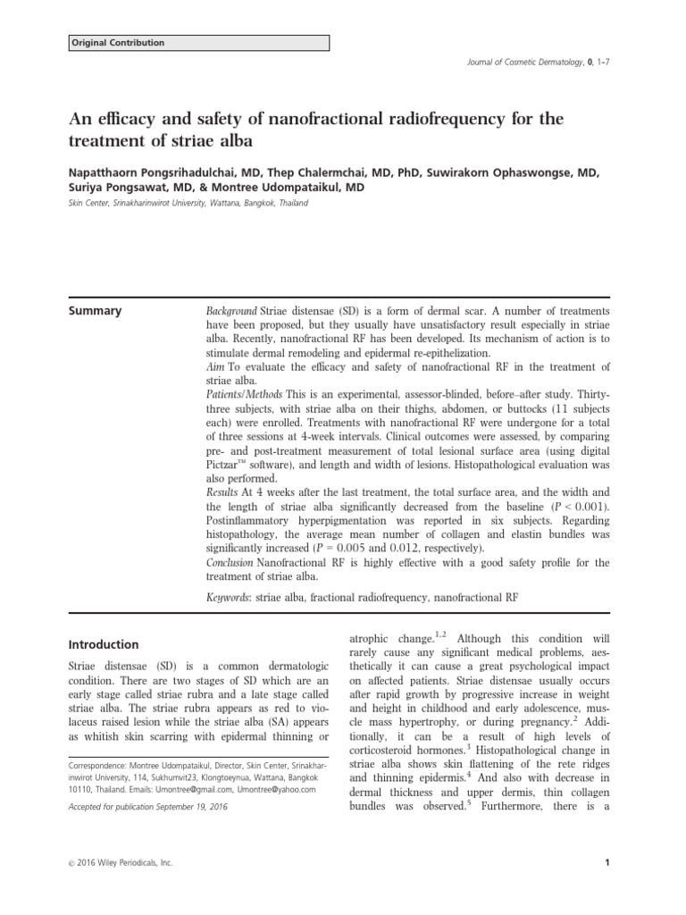An Efficacy and Safety of Nanofractional Radiofrequency For The ...